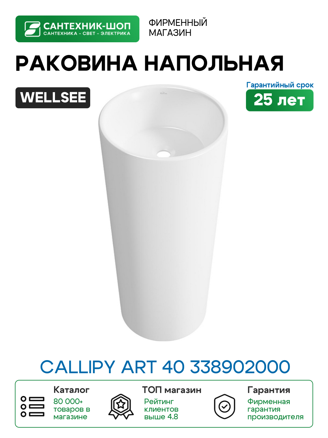 Раковина Wellsee Callipy Art 40 338902000 цвет Белый