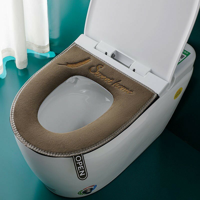 Зимнее тёплое сиденье для унитаза 43*37см, с замком и ручкой, водоотталкивающее, из плюша, съёмное, стирка