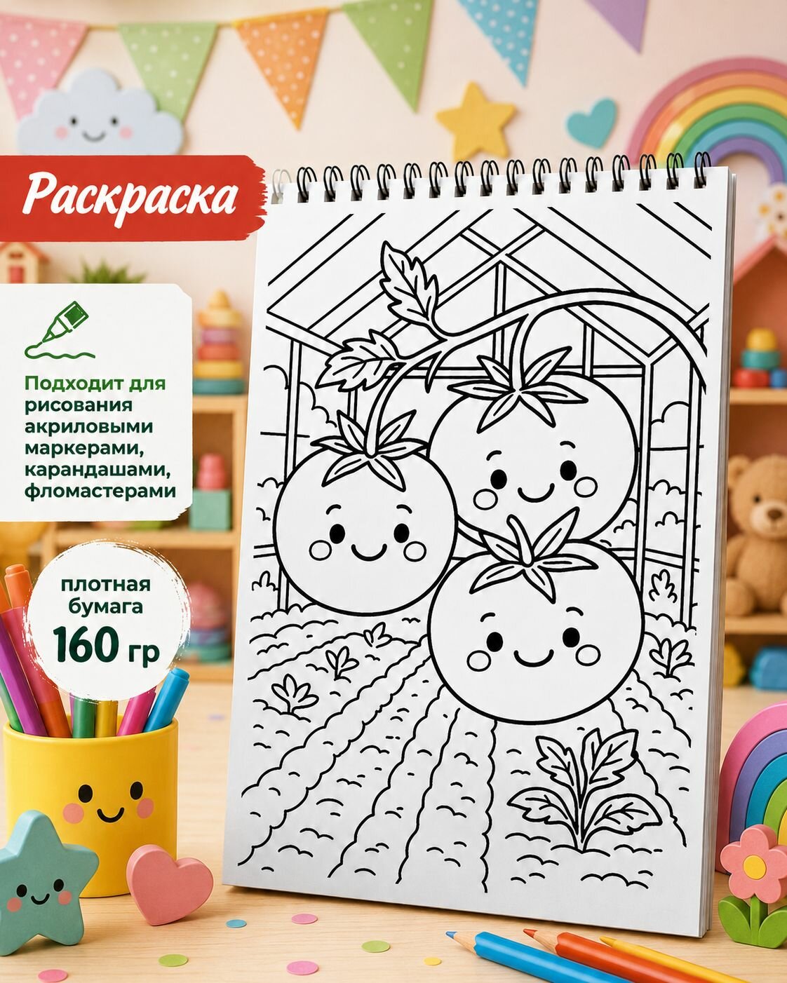 Раскраска для девочек и мальчиков Овощи — фото 1
