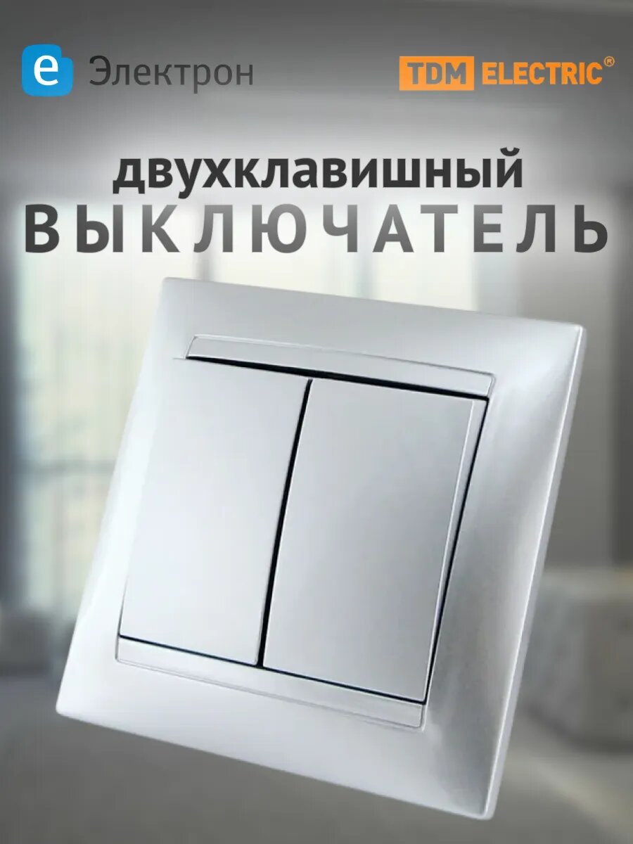 Выключатель двухклавишный TDM ELECTRIC Лама 10А серебряный металлик SQ1815-0202