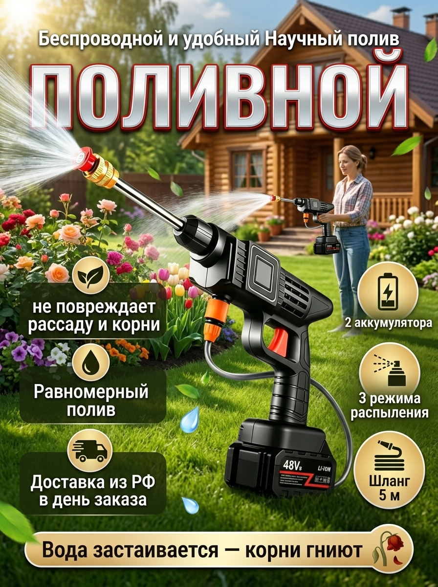 Насос аккумуляторный для полива из бочки, 48V