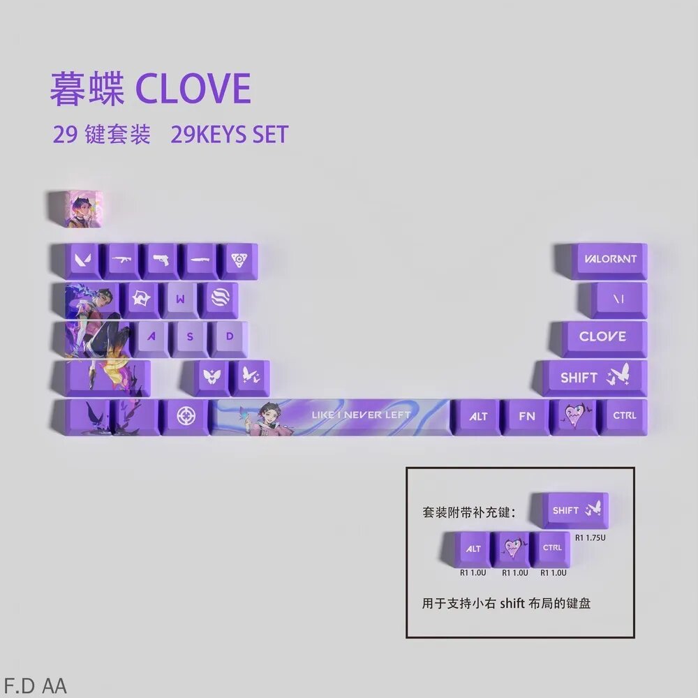Valorant CLOVE / Кейкапы для механической клавиатуры/PBT Keycaps 29 Клавиш