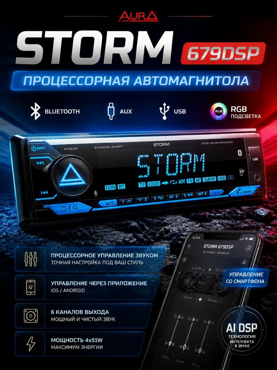 Автомагнитола Aura STORM-679DSP USB-ресивер / Процессорная магнитола
