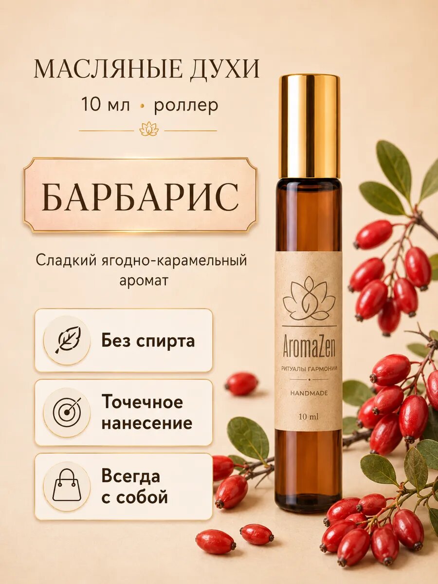 Масляные духи роллер "Барбарис", женские, без спирта, шариковые, мл