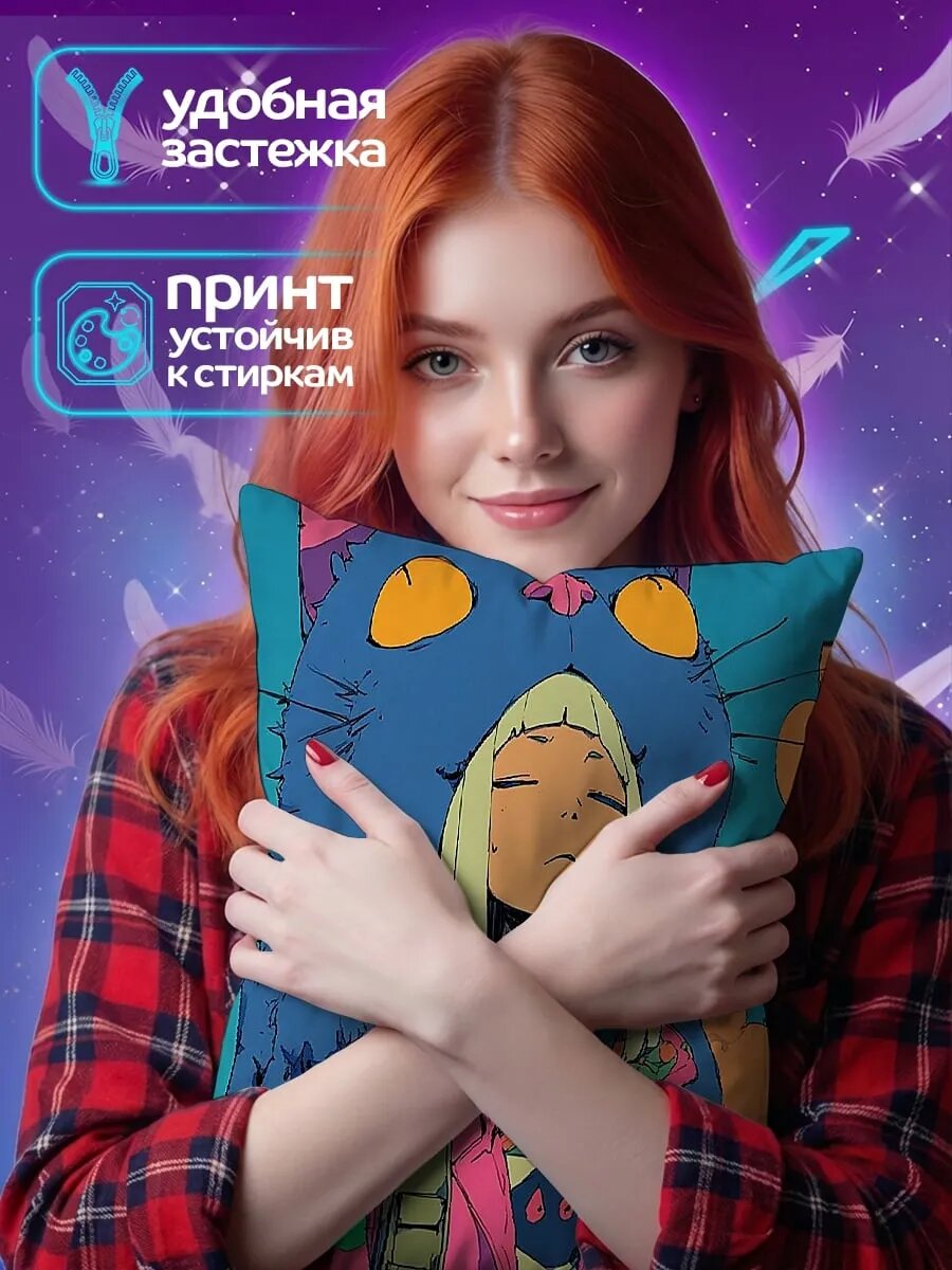 Подушка дакимакура Девушка с котом — фото 1
