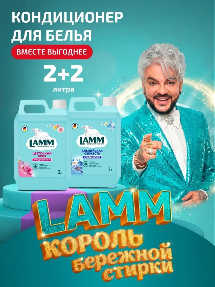 Кондиционер для белья LAMM Набор (2 шт в коробе) Цветочный бриз 2 л + Альпийская свежесть 2 л