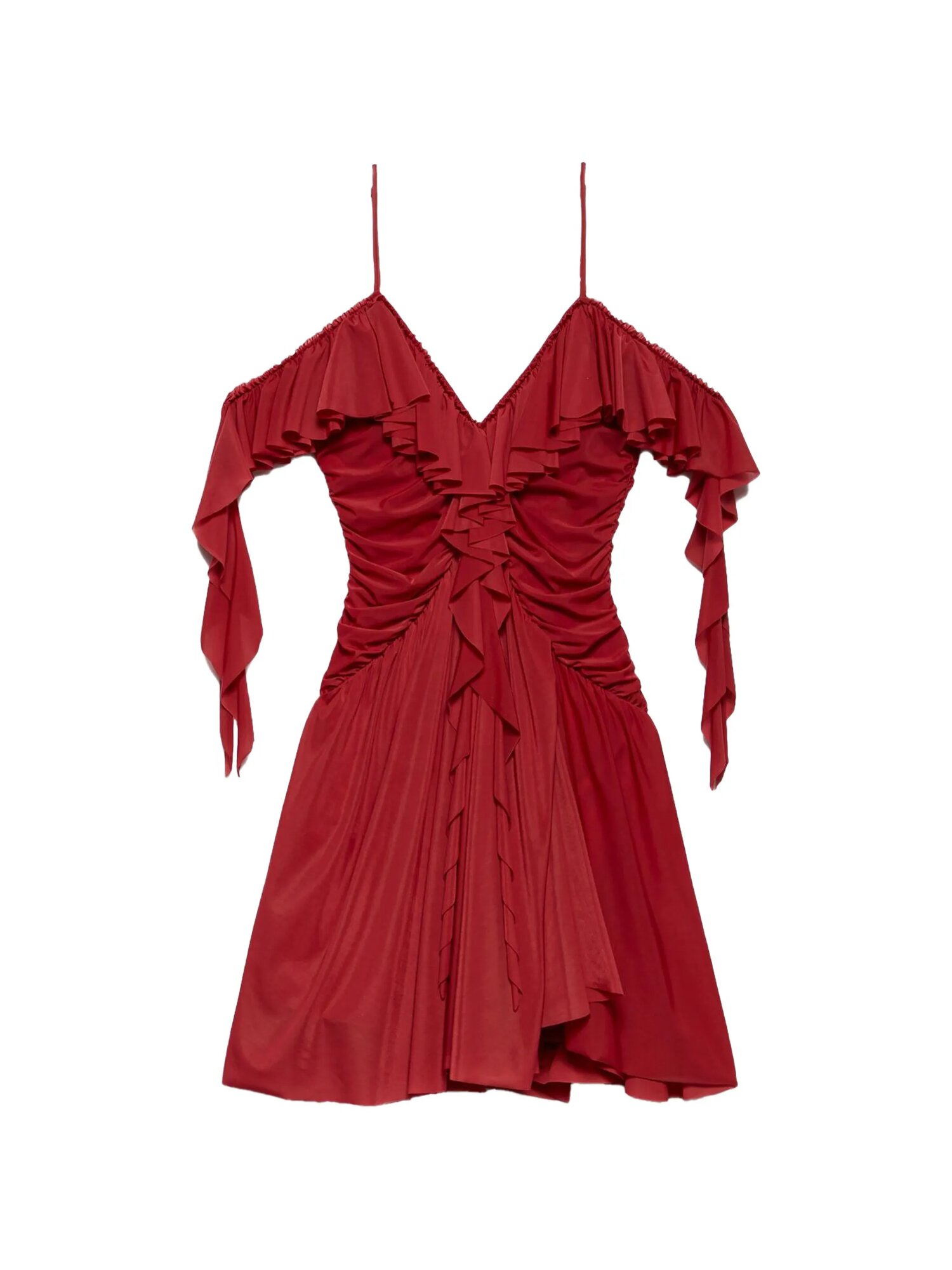 Платье Xena ruffled cold-shoulder mini dress