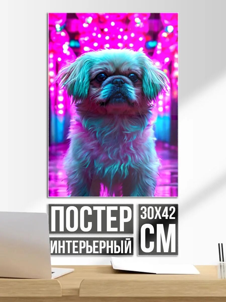 Постер на стену Пекинес в неоне