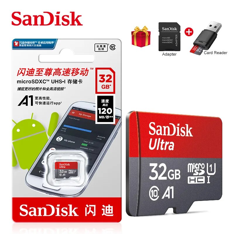SanDisk microSDHC/SDXC карта памяти 32/64/128/256 ГБ Class10 32GB