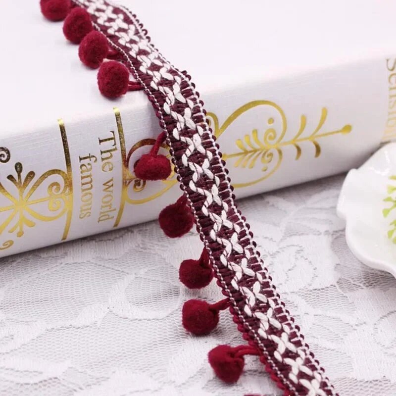 Кружевная лента WyFeay 1 ярд нейлон/хлопок 25мм Белый, Wine Red MQ-002