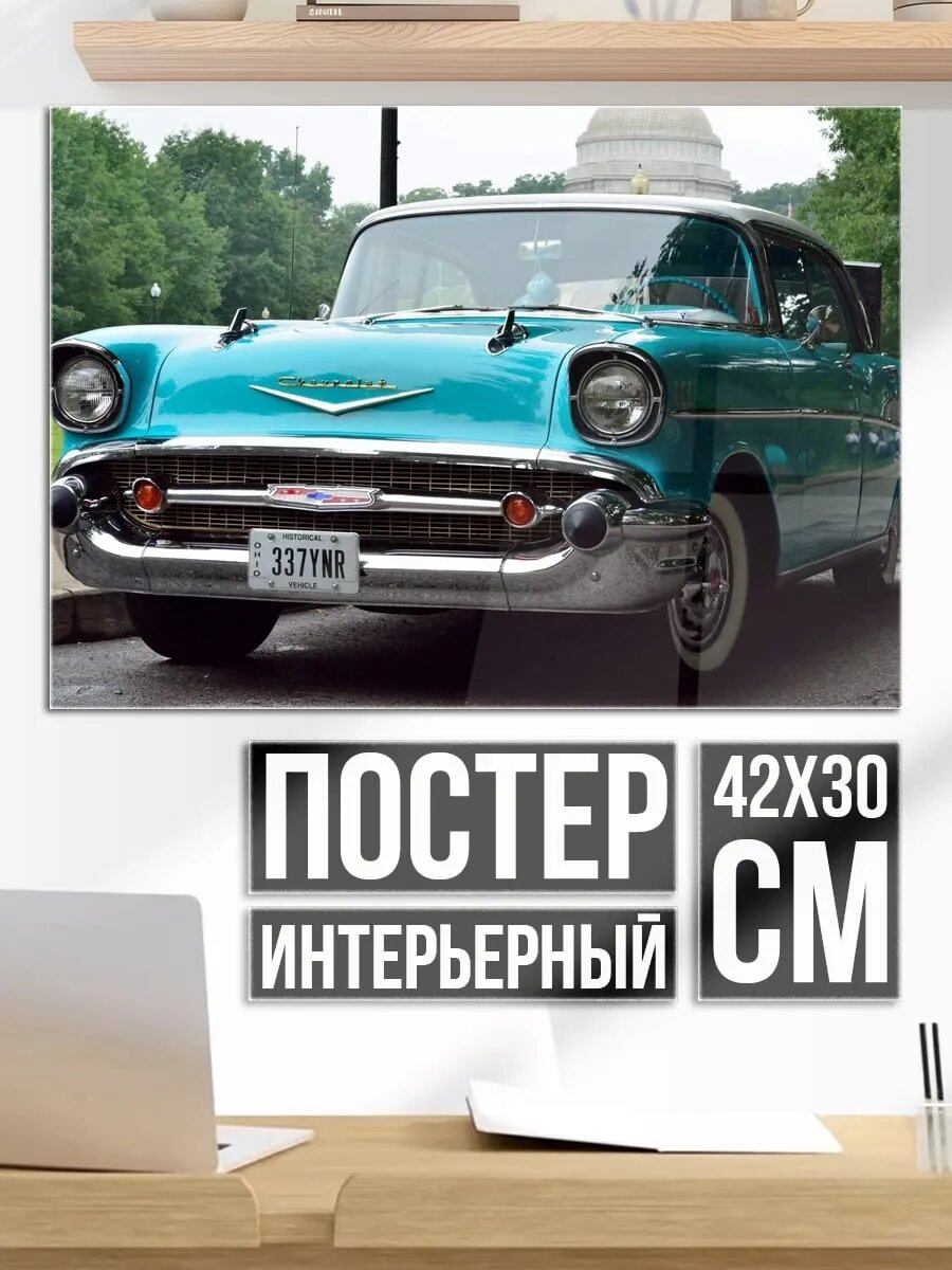 Плакат постер Бирюзовый ретро автомобиль