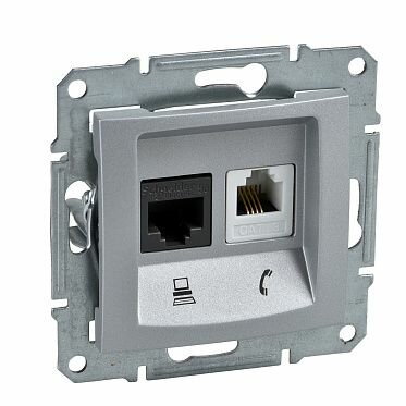 SE Sedna Алюминий Розетка ТЛФ + комп кат.5е UTP (RJ11+RJ45) SDN5100160