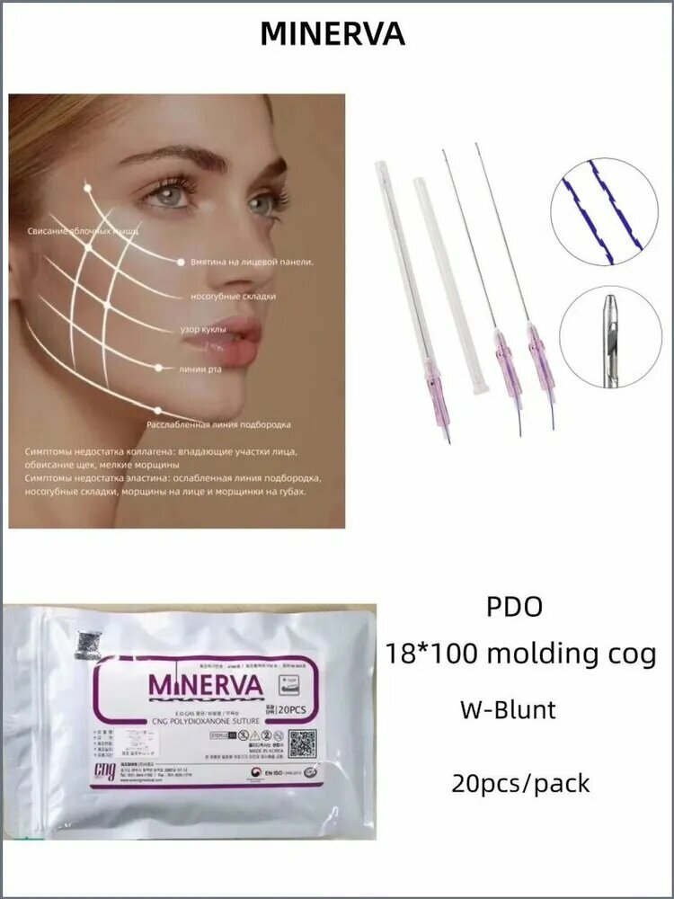 MINERVA PDO 18*100 Molding Cog, W-Blunt, Нити коги для лица, Ноги, Ягодицы, 20 штук