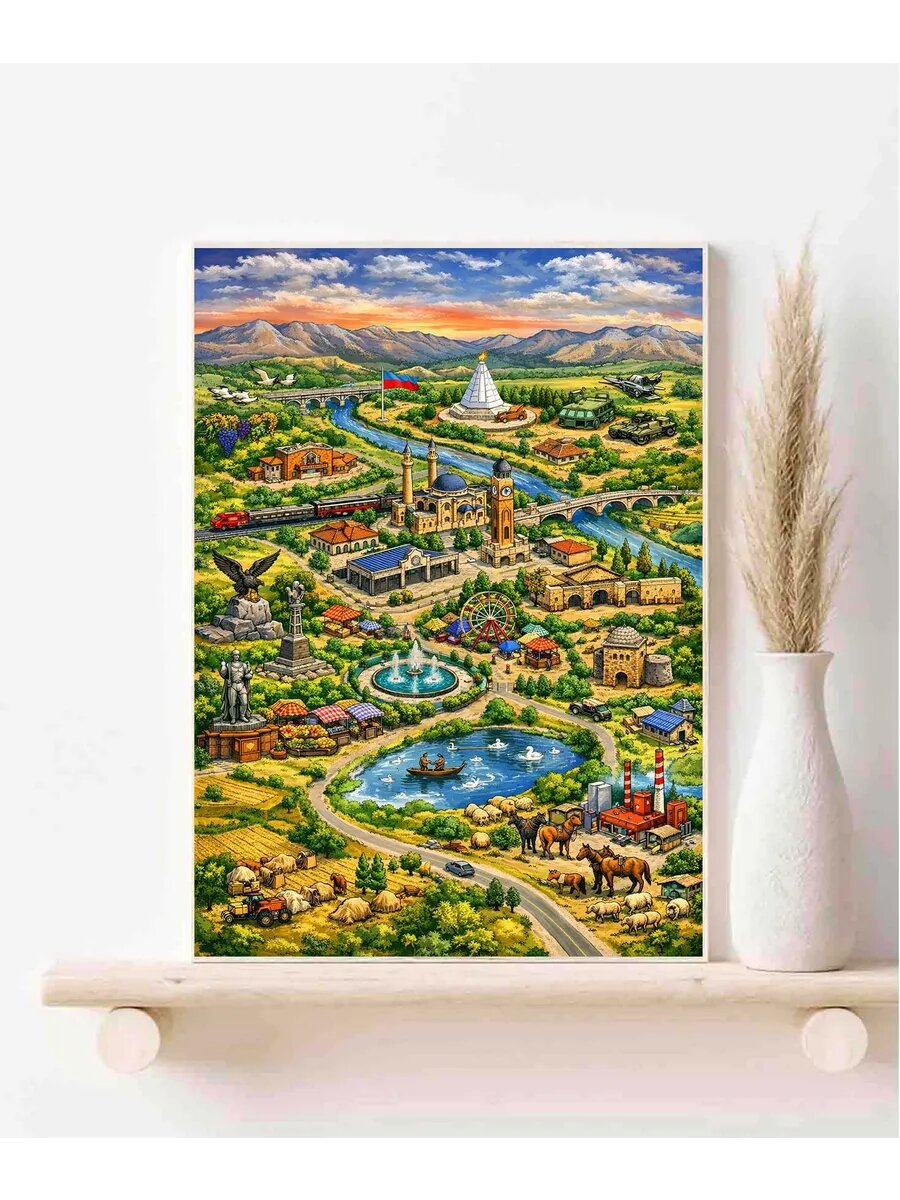 Агстафа, Азербайджан, Fantasy Map, Карта, Плакат 30x42см