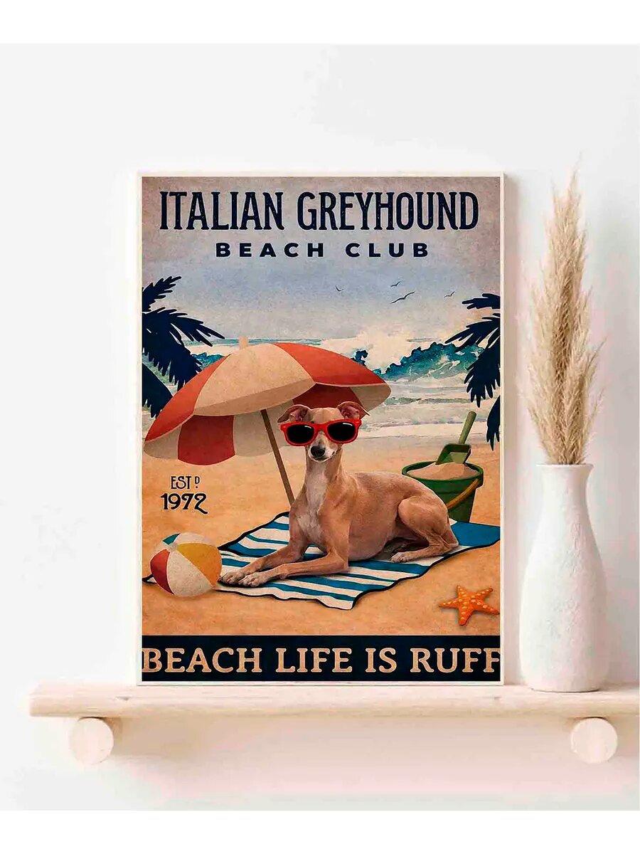 Итальянская левретка, Beach Life N2, Плакат 30x42см