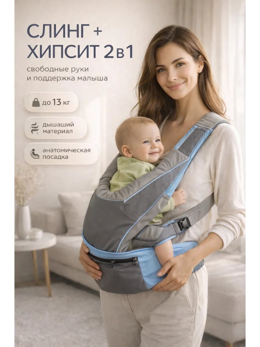 Слинг для новорожденных с хипситом для ребенка до 13 кг