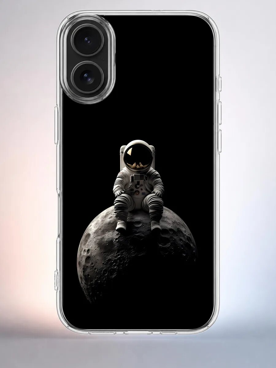 Чехол iPhone 16 Космонавт на луне силиконовый
