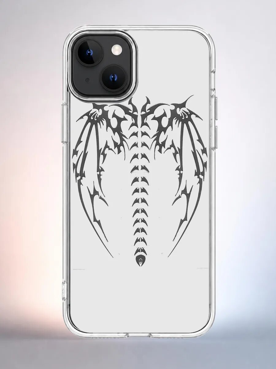 Чехол iPhone 14 крылья тату силиконовый прозрачный