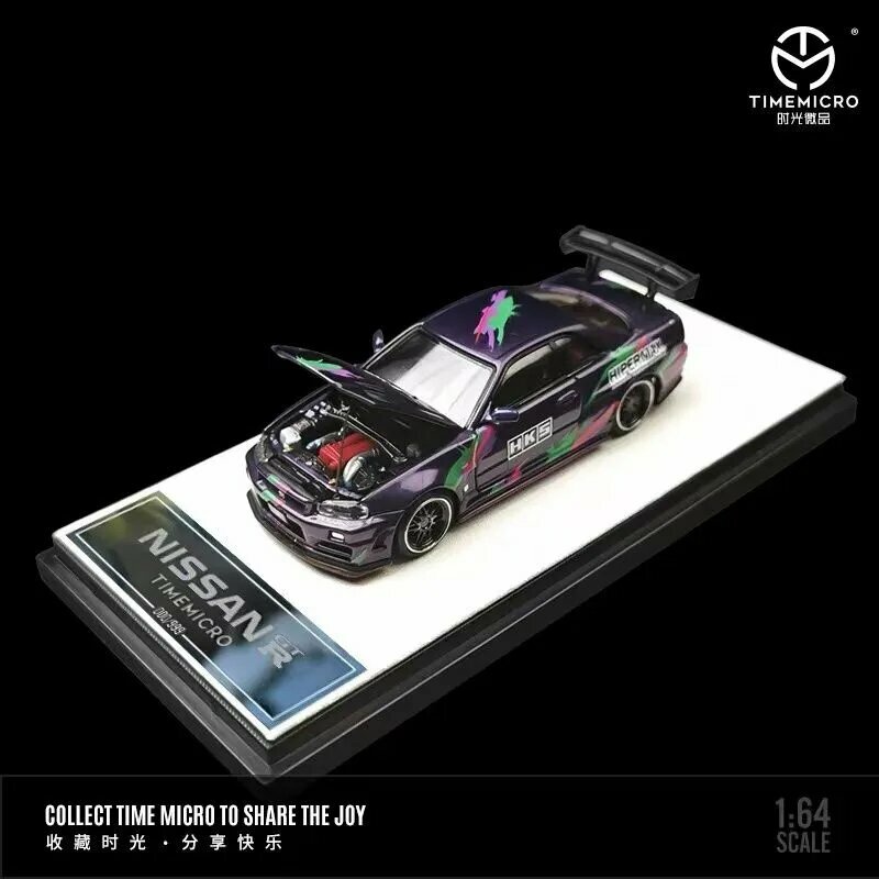 Машинка Time Micro 1:64 Nissan Gtr34 Open Limited Edition Hks purple Die-cast Alloy Car Model Collection Toy Gift