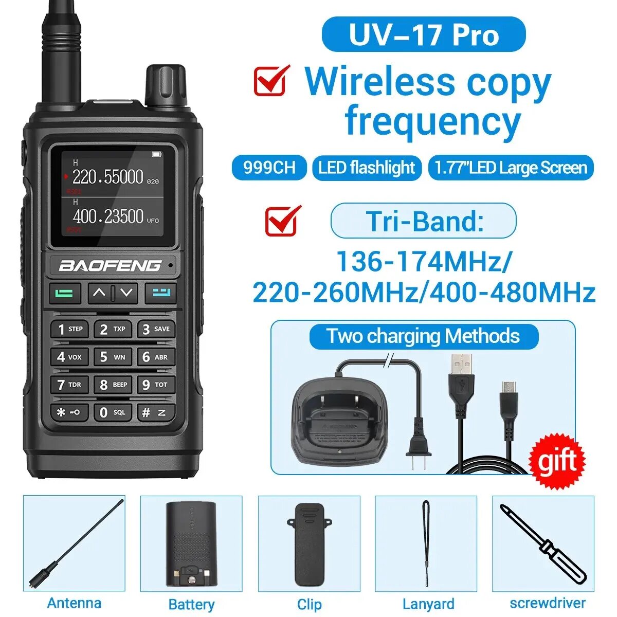 BAOFENG UV-17 Pro, черная рация, американский разъем
