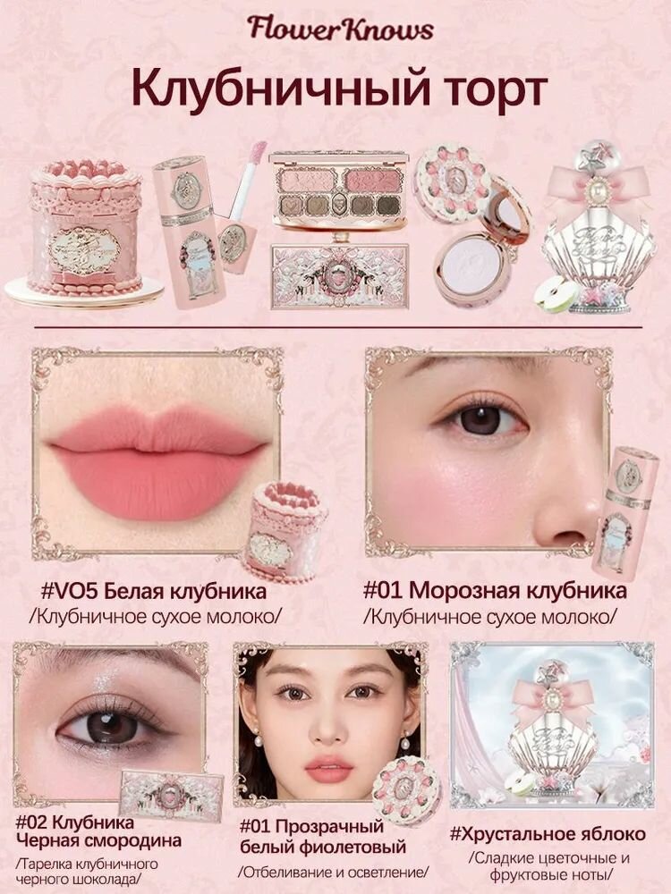 Подарочная коробка для макияжа Flower Knows, Strawberry Cupid Sweetheart Series, Серия Клубничный Купидон Милая