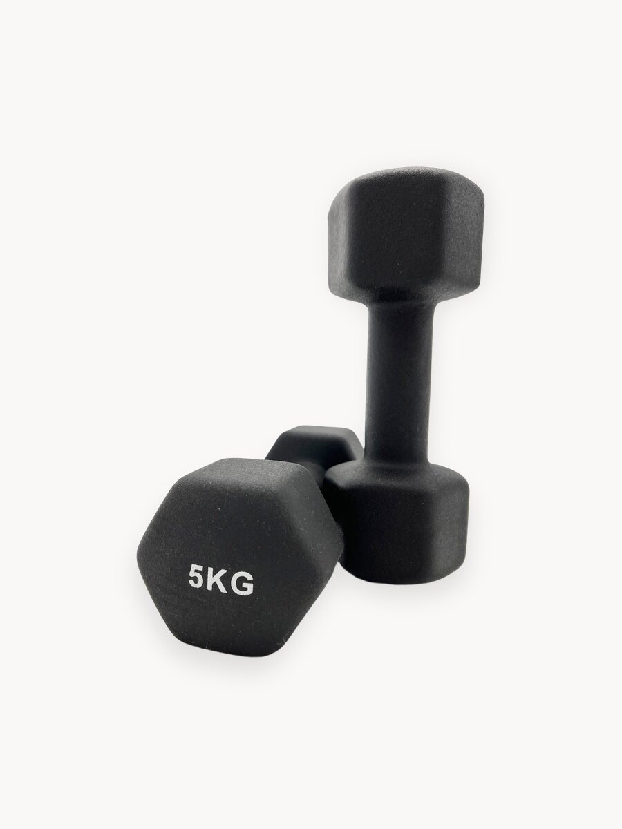 Гантель неопреновая UNIX Fit для фитнеса, женская гантель обрезиненная для дома, черный, 5 кг, 2 шт.