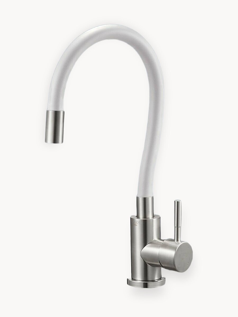 Смеситель для кухни с гибким силиконовым изливом/ кран для кухни, белый