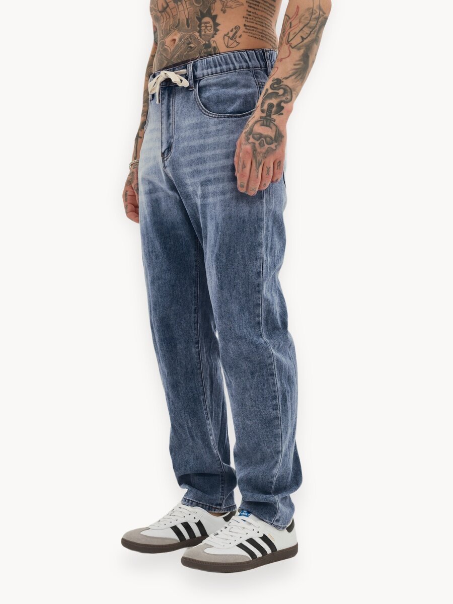 Джинсы багги мужские на резинке 