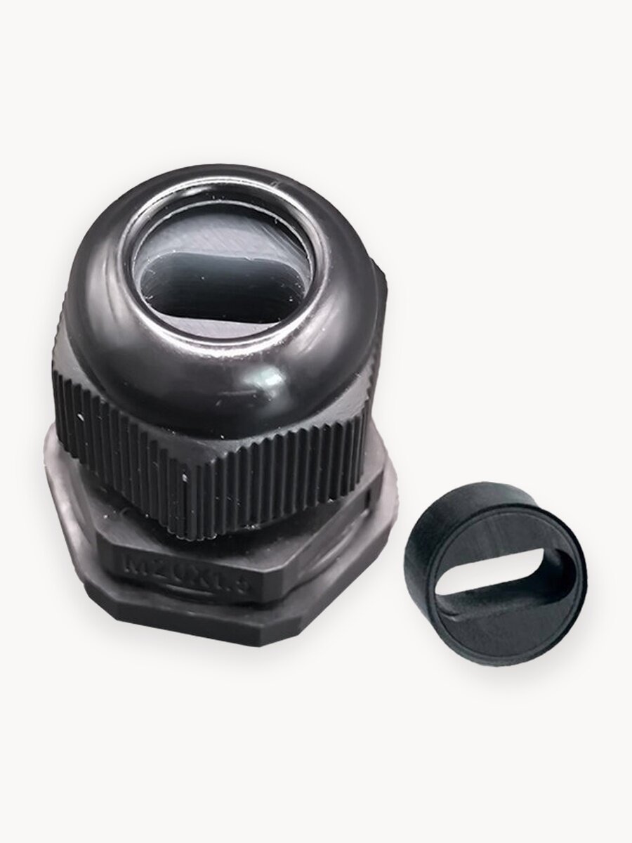 Кабельный ввод пластиковый M20х1.5 под плоский кабель 6x12 мм цвет черный с контргайкой и прокладкой IP68