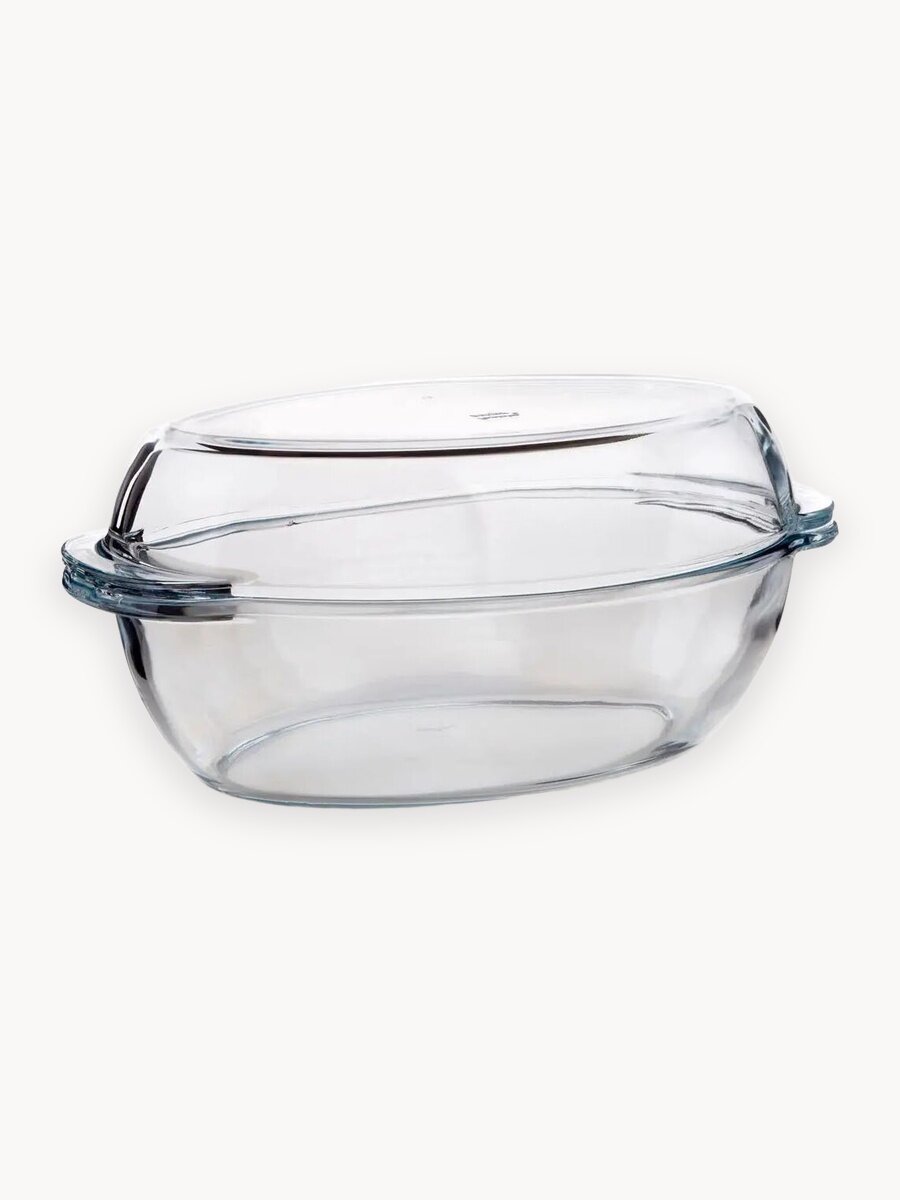 Утятница стеклянная овальная с крышкой BORCAM, объем 2,85 + 2,85 л