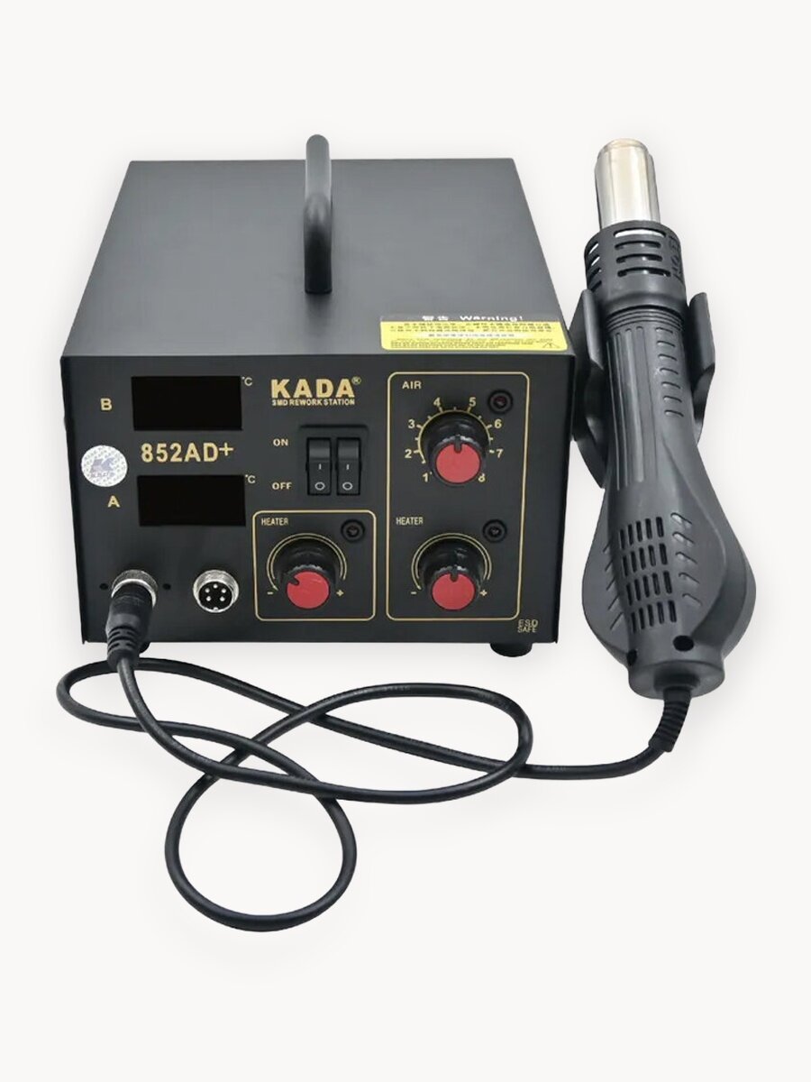 Паяльная станция KADA 852AD+ 550 Вт, турбинный фен, керамический нагреватель, система терморегуляции, 2 дисплея
