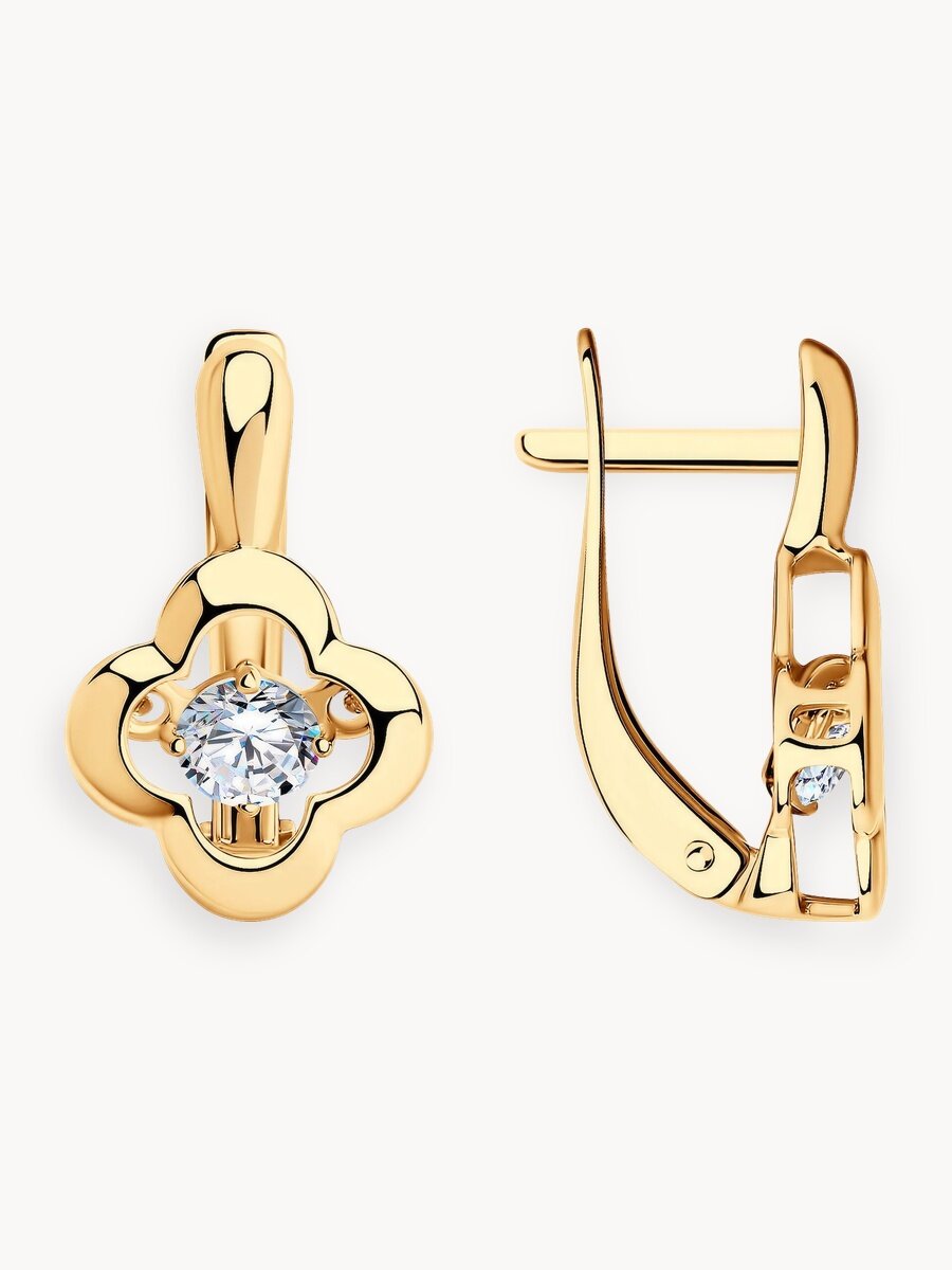 Серьги Diamant online, серебро, 925 проба, золочение, фианит