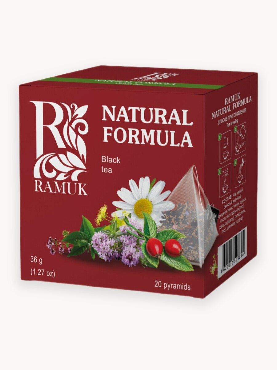 Чай Ramuk "Природная формула" черный с ромашкой и липой в пирамидках, 20 шт