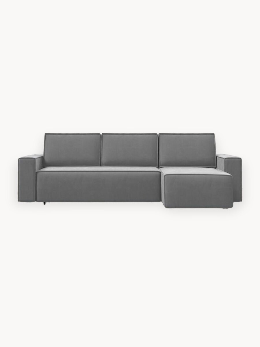 Угловой диван-кровать Лофт, с ящиком для хранения, еврокнижка, велюр MONOLIT Сталь, 235х165х90 см