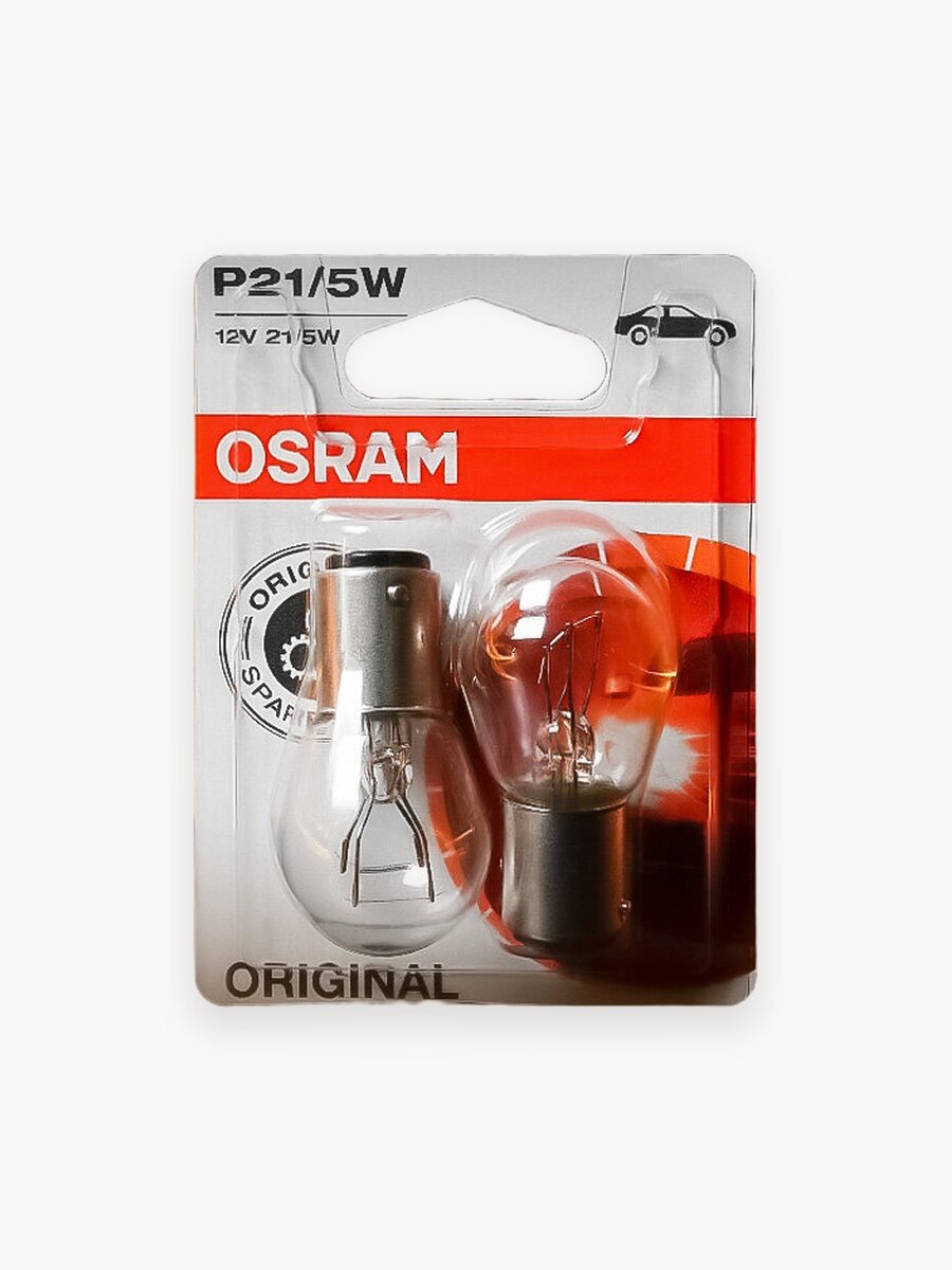 Лампа автомобильная Osram P21/5W Original 21/5W 3200K Для габаритных огней, стоп-сигнала 2 шт.