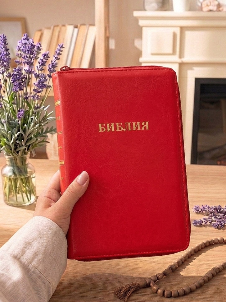 Библия православная каноническая подарочная в эко кожаном переплете на молнии с золотым/серебряным обрезом