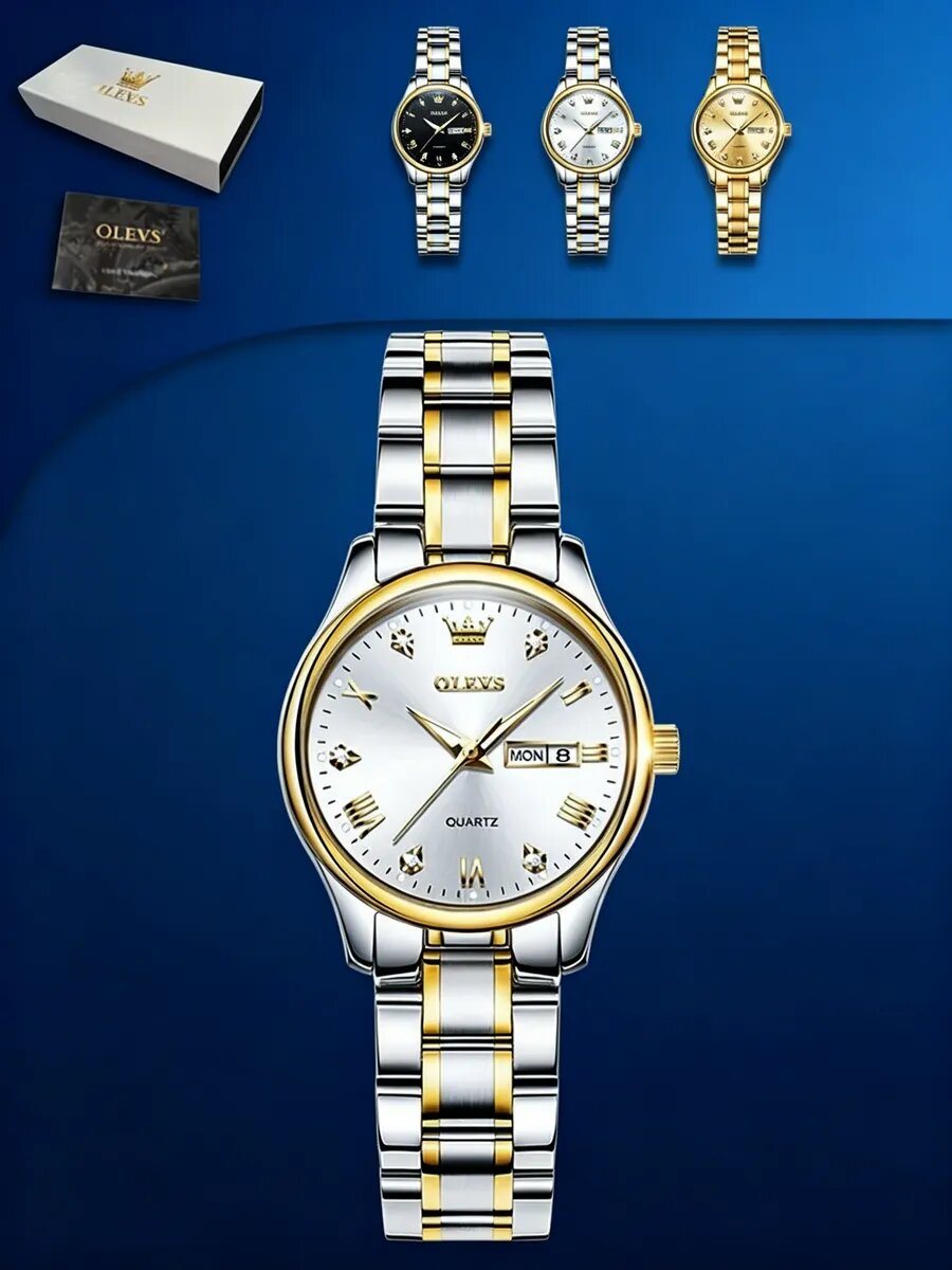 OLEVS Часы наручные женские кварцевые White&Gold: OLEVS
