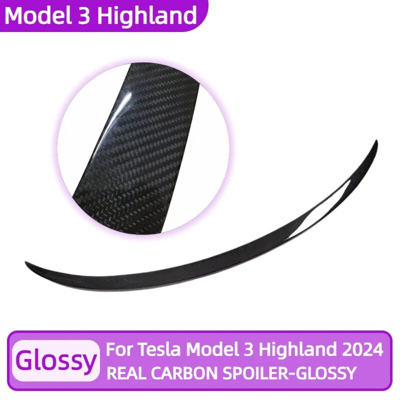 Настоящее углеродное волокно 2023 для Tesla Mode 3 Model Y, спойлер на крыло 3 Highland Glossy