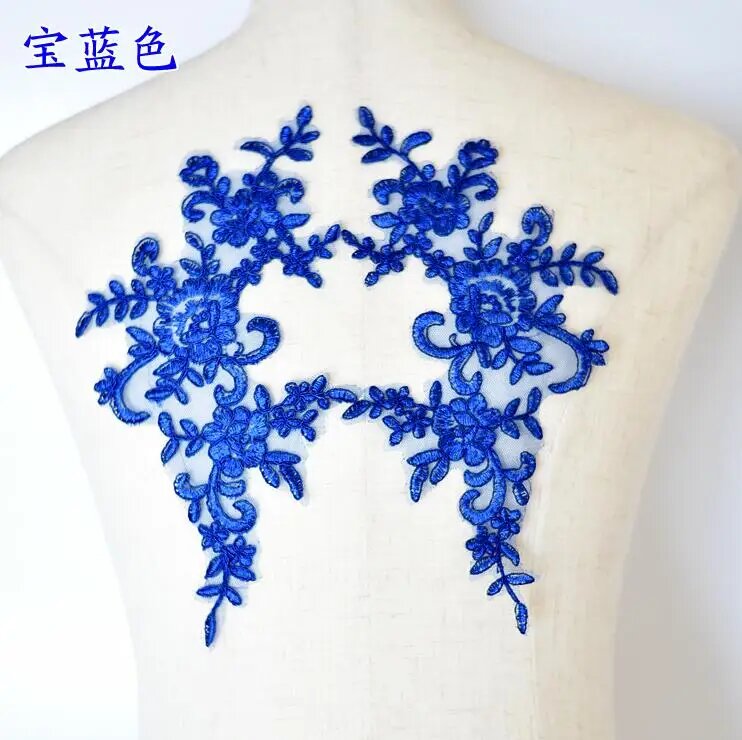 Кружевные аппликации синие, royal blue, 4 шт.
