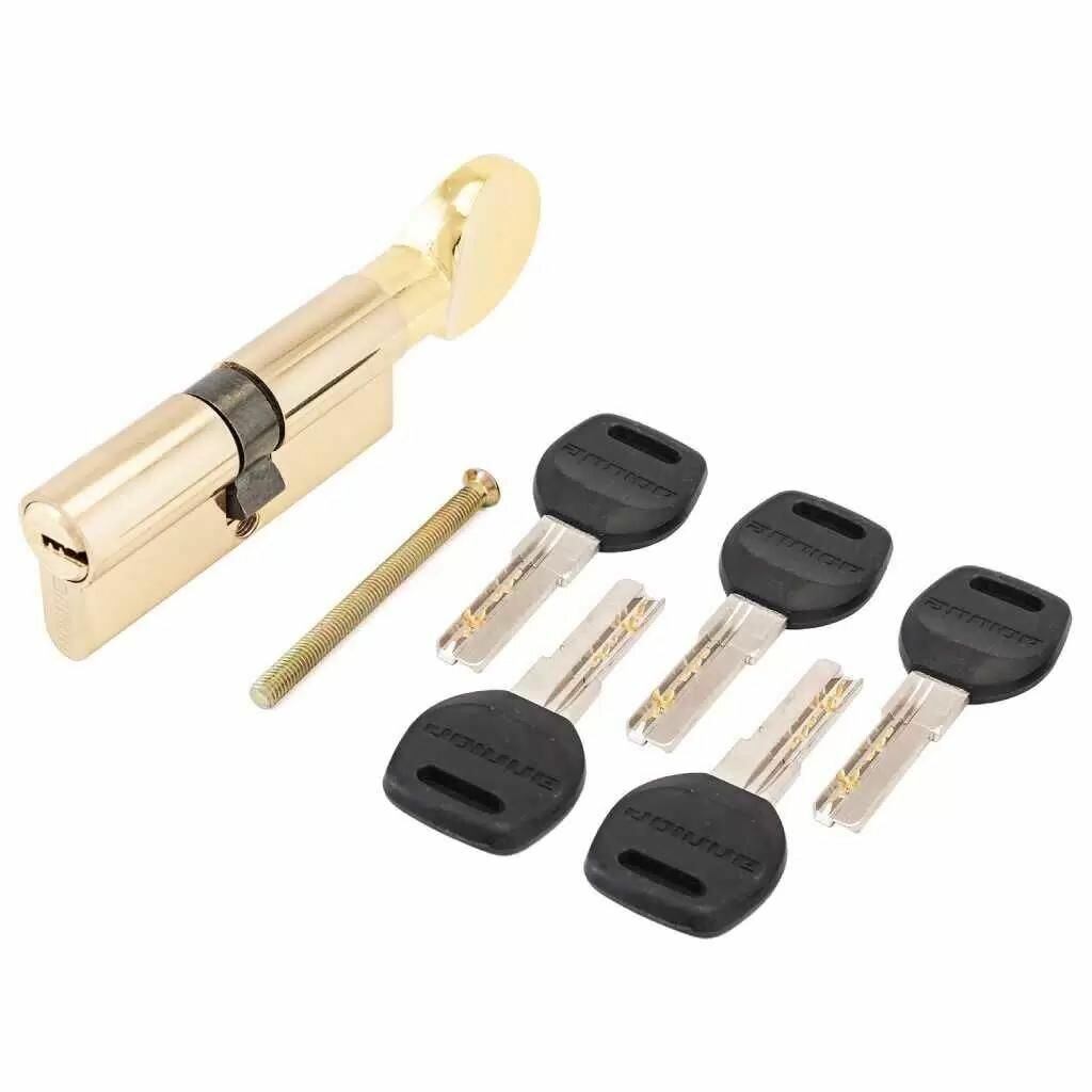 Личинка замка Аллюр для двери, 70 мм, золото, 5 перфоключей, с вертушкой