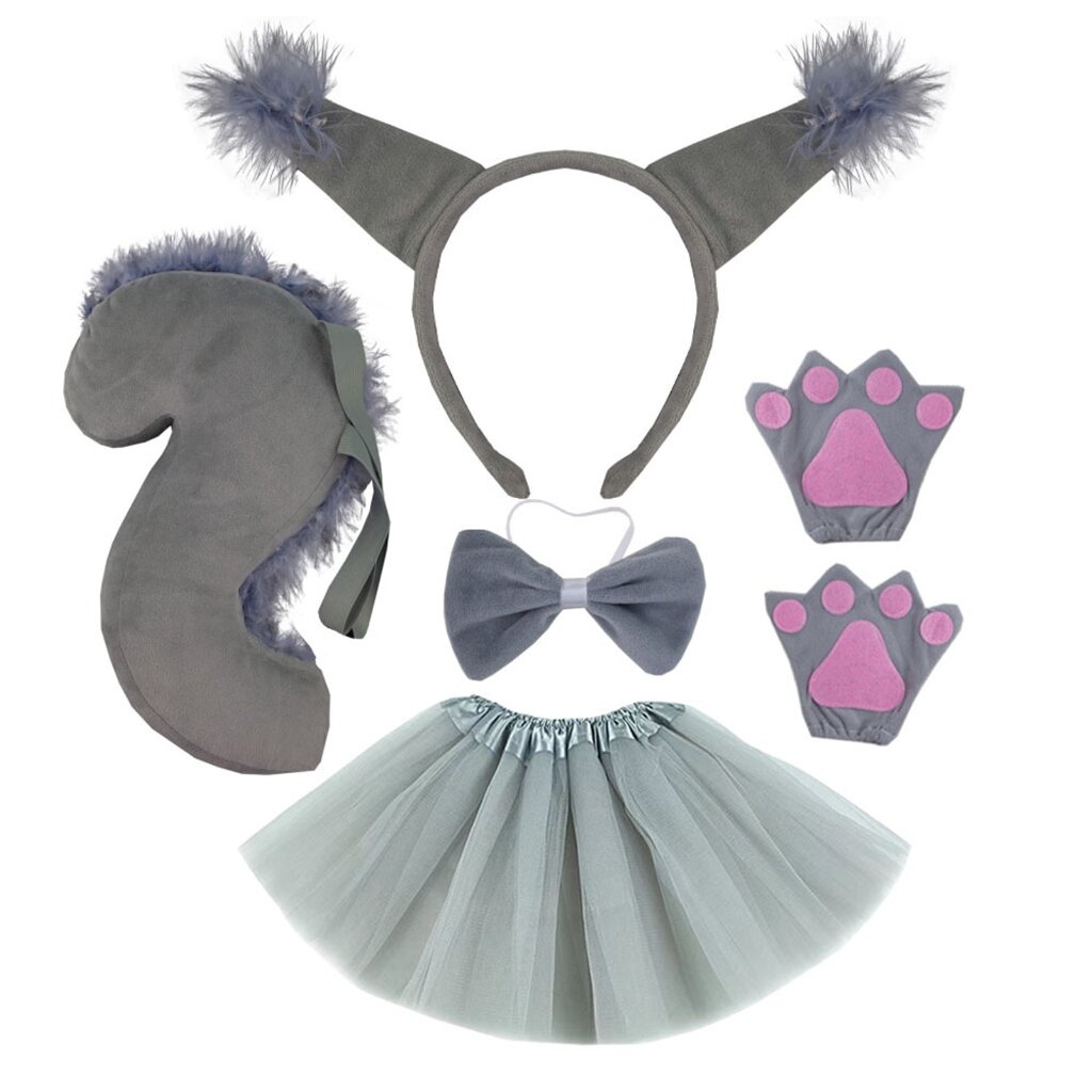 Костюм для косплея животного белки-серая газовая юбка-перчатка из трех частей