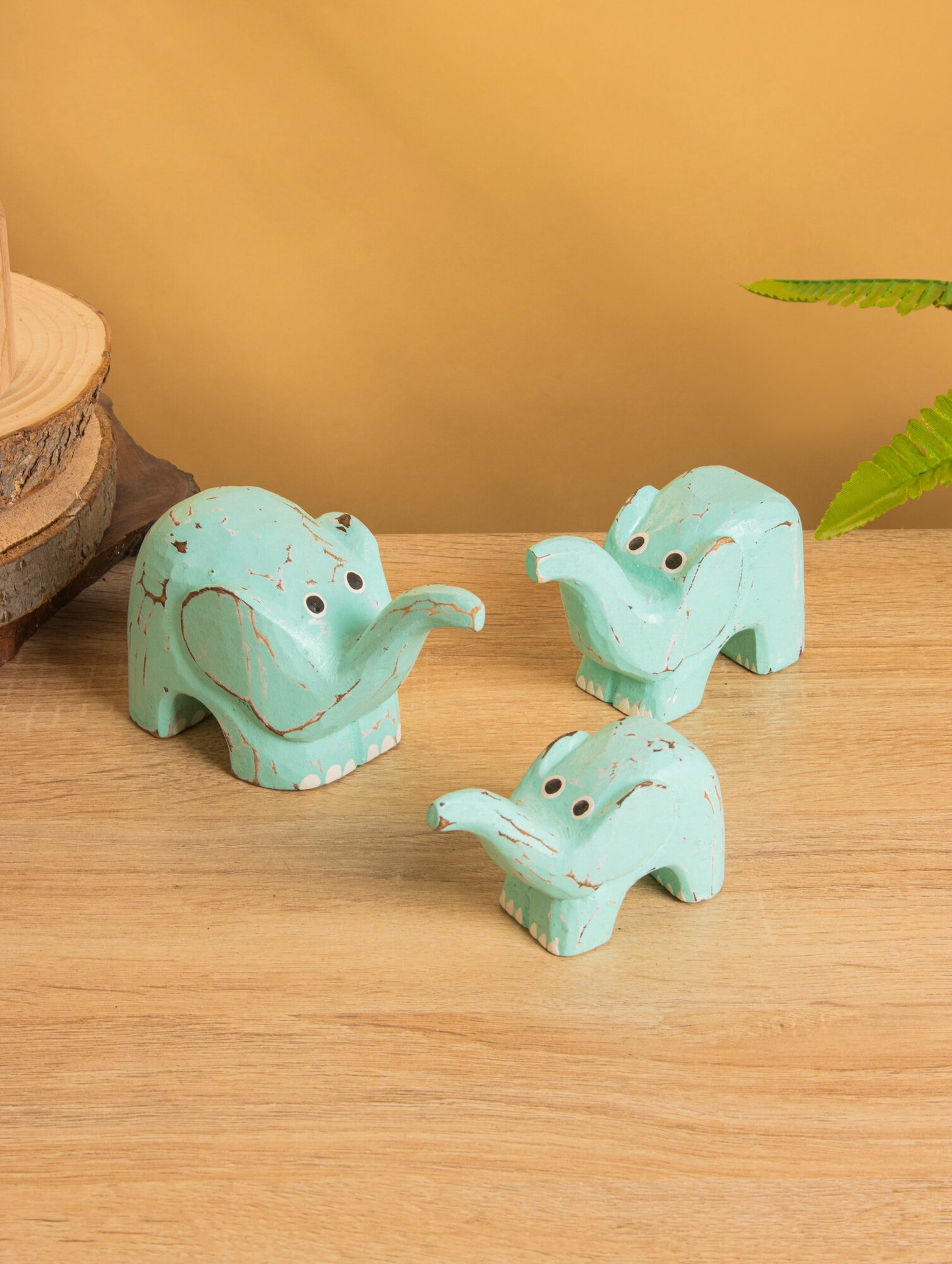 Сувенирный набор "Милые слоники", h=7.5 см, h=6.5 см, h=5.5 см, дерево, бирюзовый