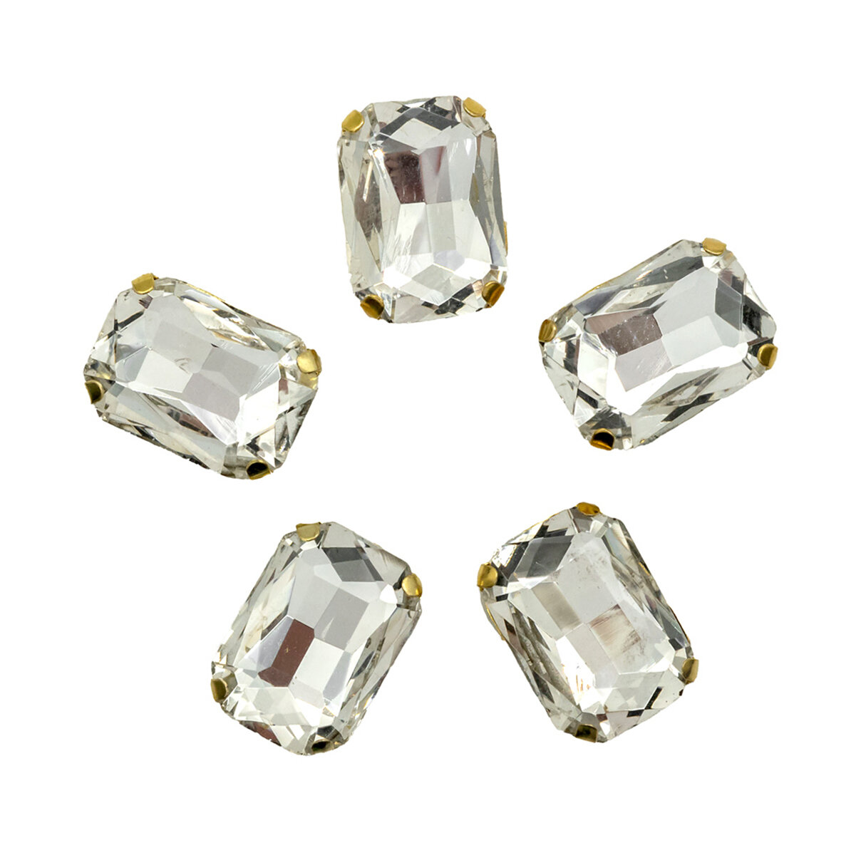 Хрустальные стразы в цапах прямоугольные Astra&Craft, 10*14 мм, ПЦ001НН1014 (золото, белый), 5 шт