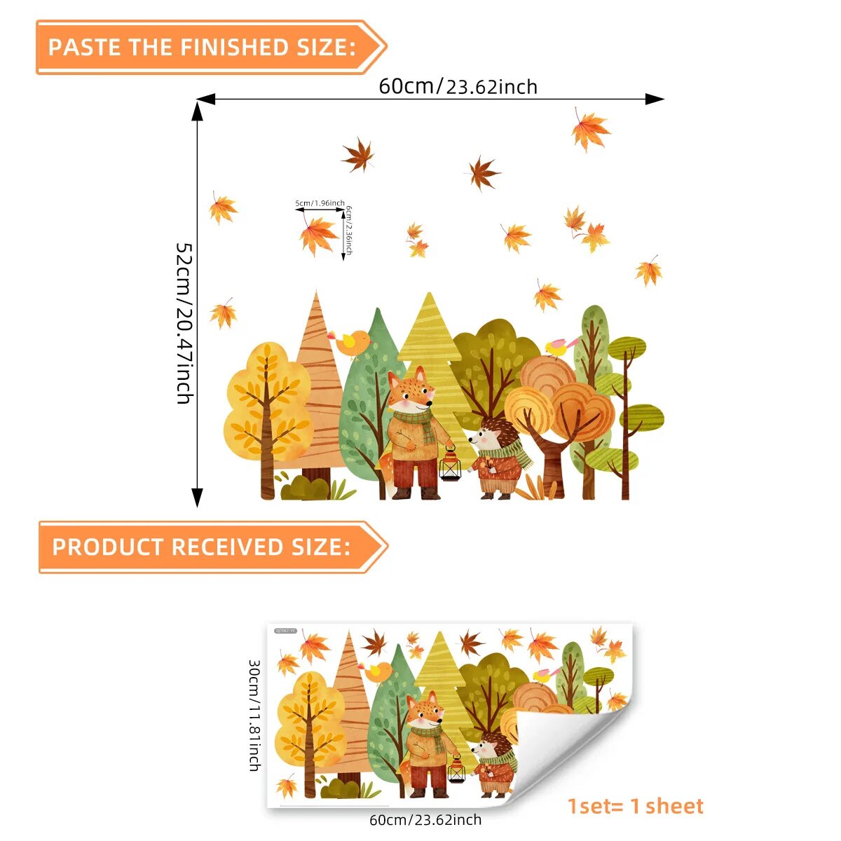 Статические наклейки для окна Лиса и ёж