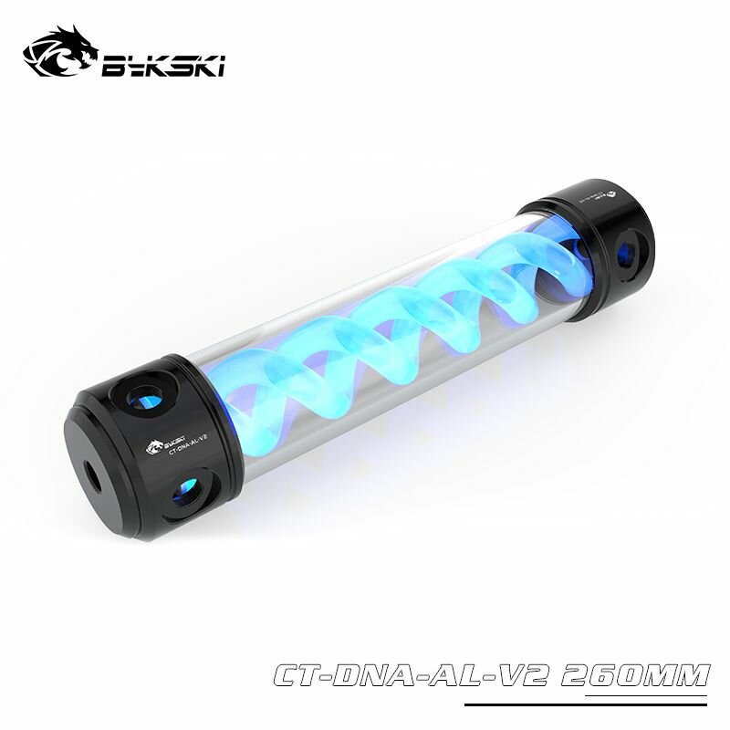Bykski CT-ДНК-AL-V2 Компьютер с водяным охлаждением T-вирус ДНК цилиндрический светящийся резервуар для воды 190/260 мм