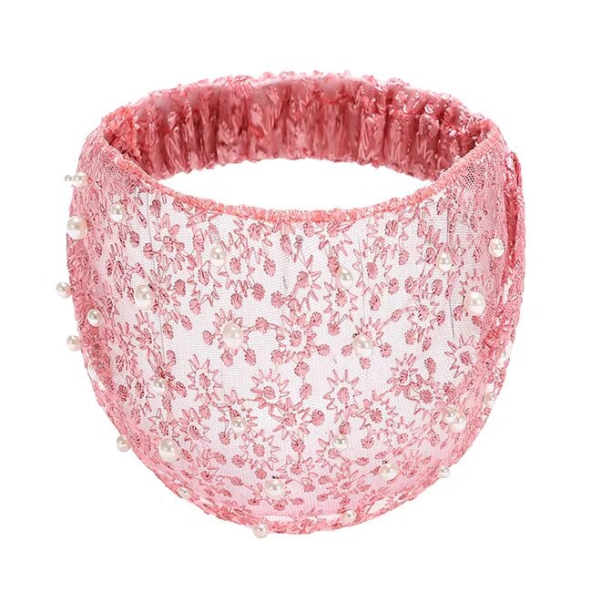 Летняя женская повязка на голову, элегантная жемчужная кружевная повязка на голову с цветами, эластичный тюрбан, повязка для волос, спа-бандана, аксессуары для волос для девочек