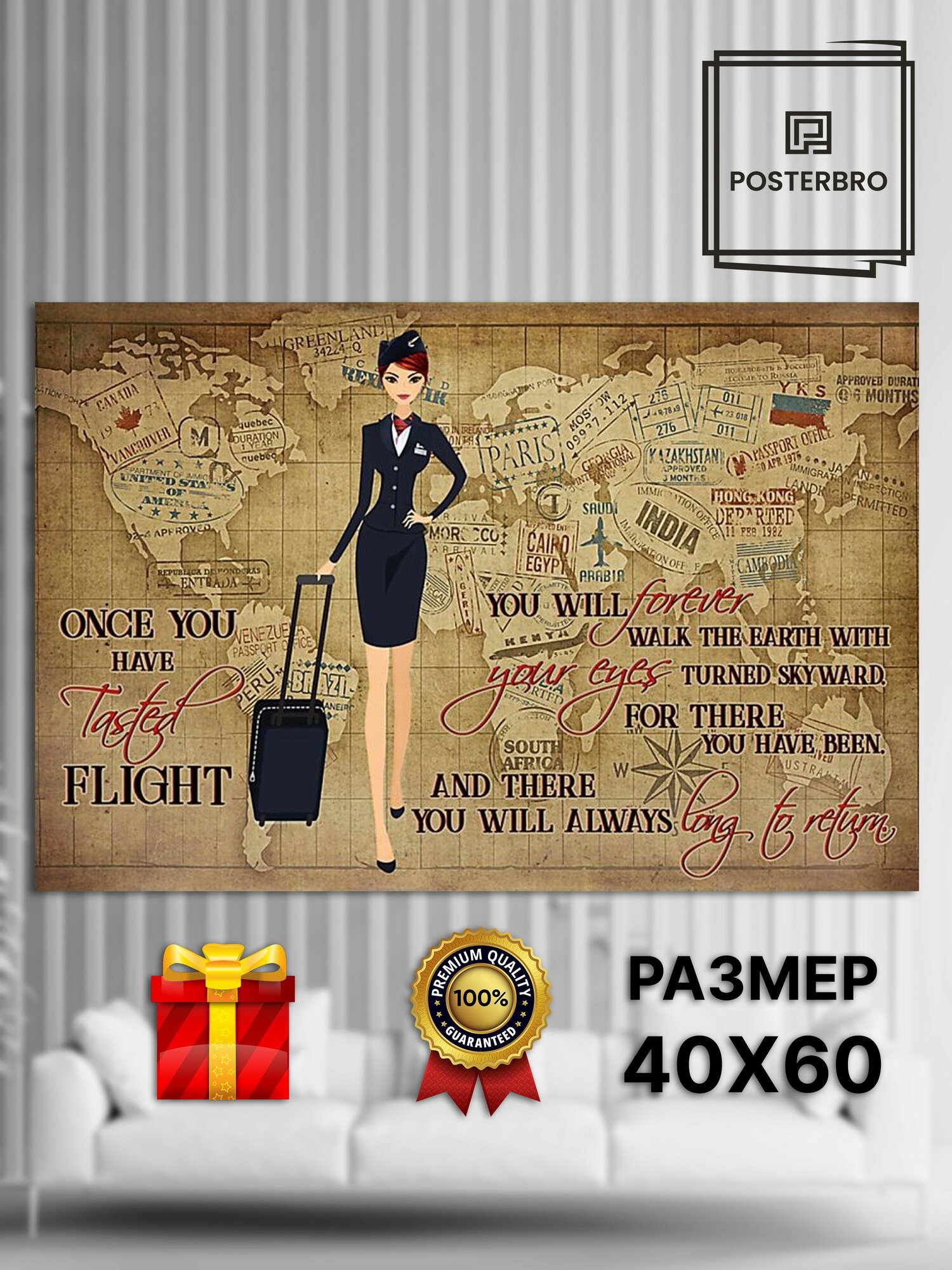 Постер на стену горизонтальный Авиация, 40*60 винтажная картина