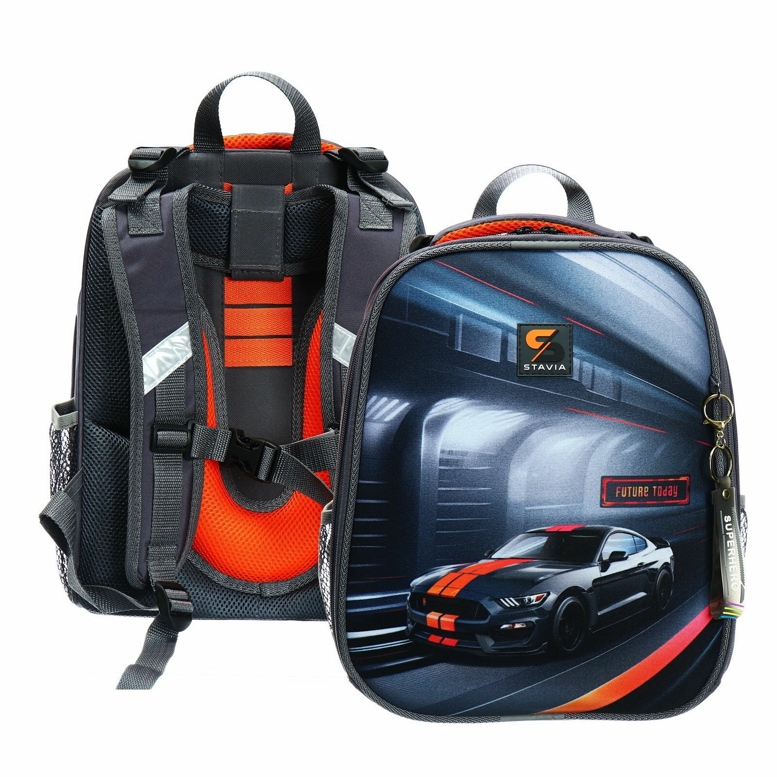 Рюкзак каркасный школьный 38x30x16 см, эргономичная спинка, "Тачка", серый