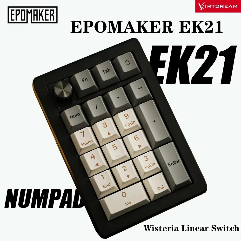 EPOMAKER Игровая клавиатура беспроводная Клавиатура Механическая NumPad EPOMAKER EK21: Hot-Swap, RGB, Gasket, VIA, Компактная, (Wisteria Linear V2 Switch), Русская раскладка, черный, серый металлик