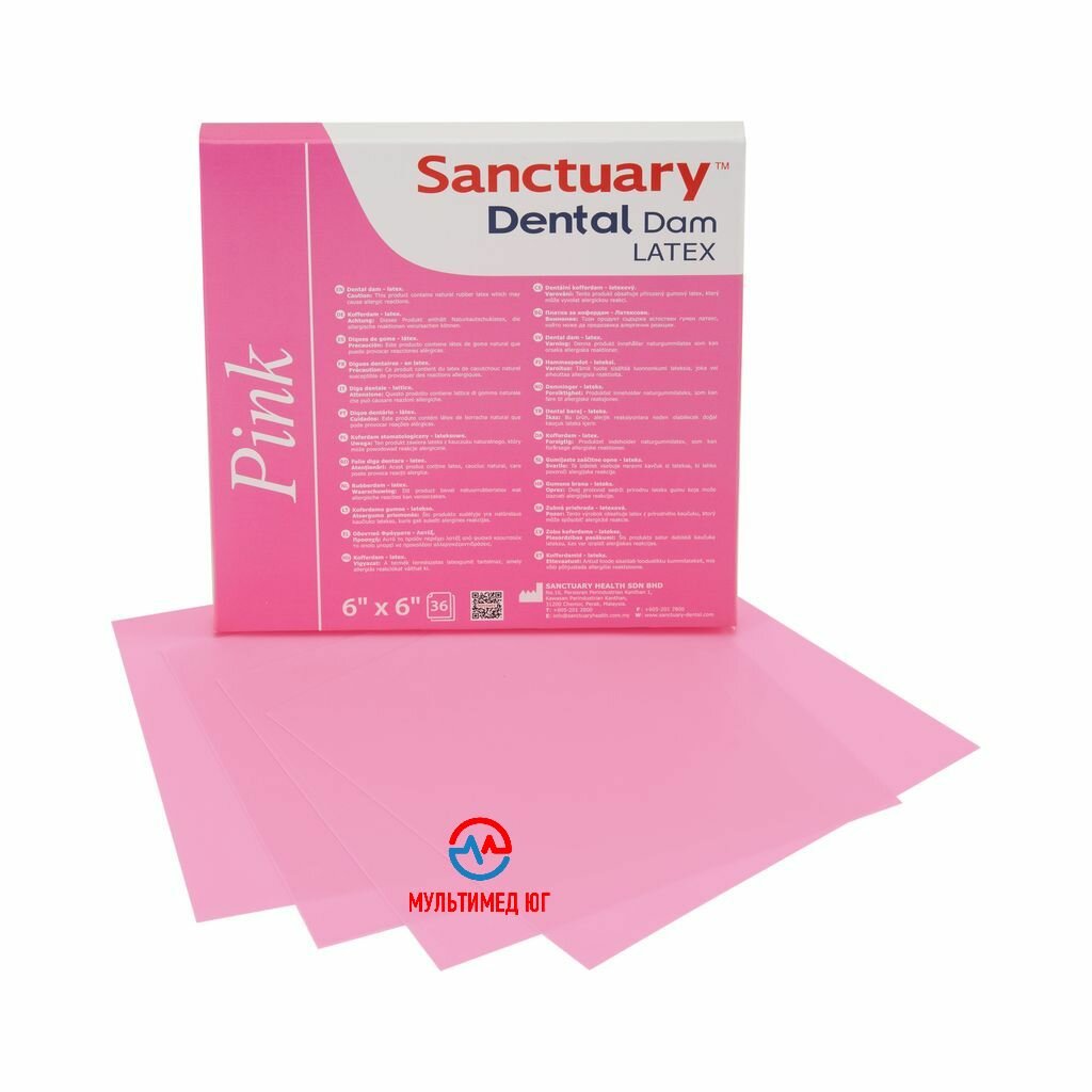 Коффердам Dental Dam Latex, розовый, аромат мяты, средний,152мм. х152мм,36шт, SANCTUARY.